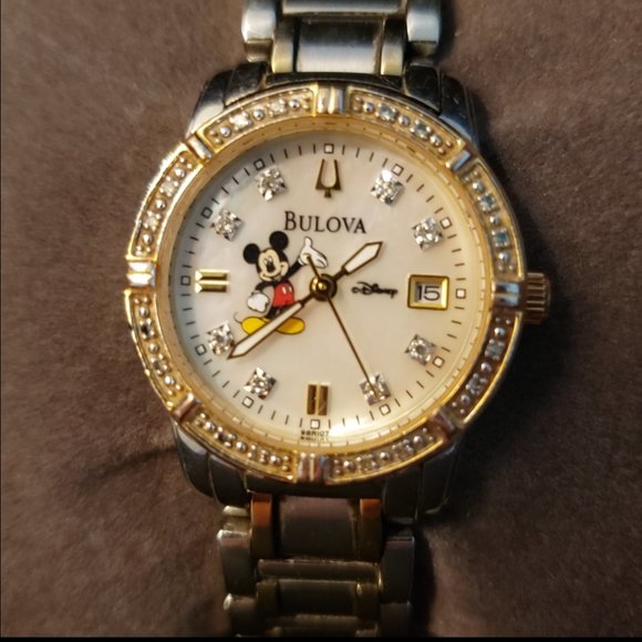 Bulova | Accessories | Rare Bulova Disney Diamond Mickey Mouse Watch ...